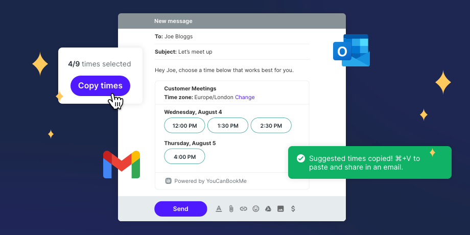 Automatically add suggested times to email