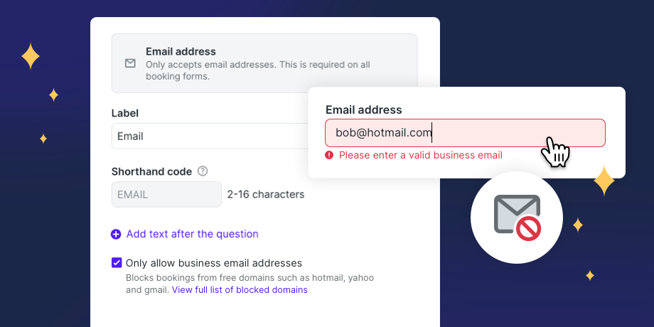 Block bookings from free email domains